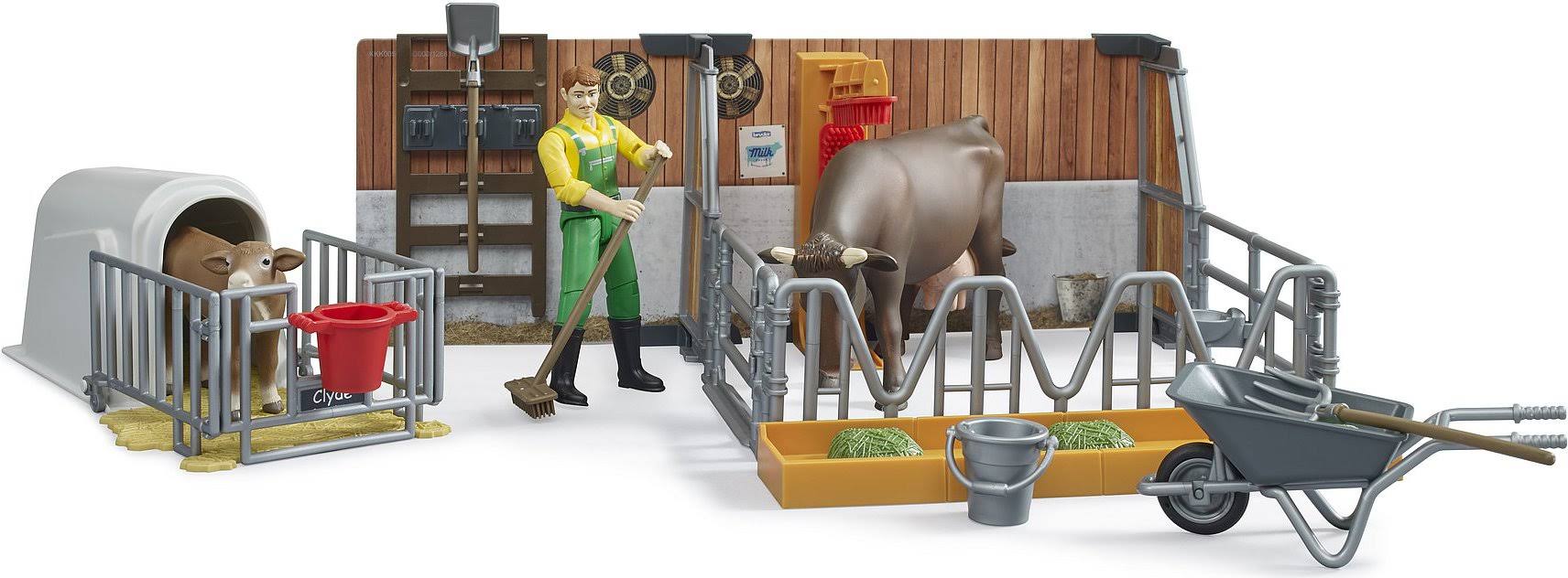 Bruder cow & calf barn + farmer - Animal Barn Toys | Buchmann.ch